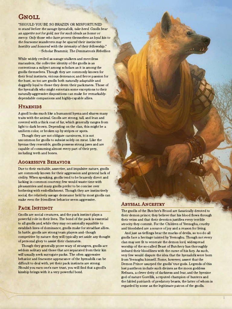 Gnolls - A Race of Ferocious Hyenafolk | PDF | Deities