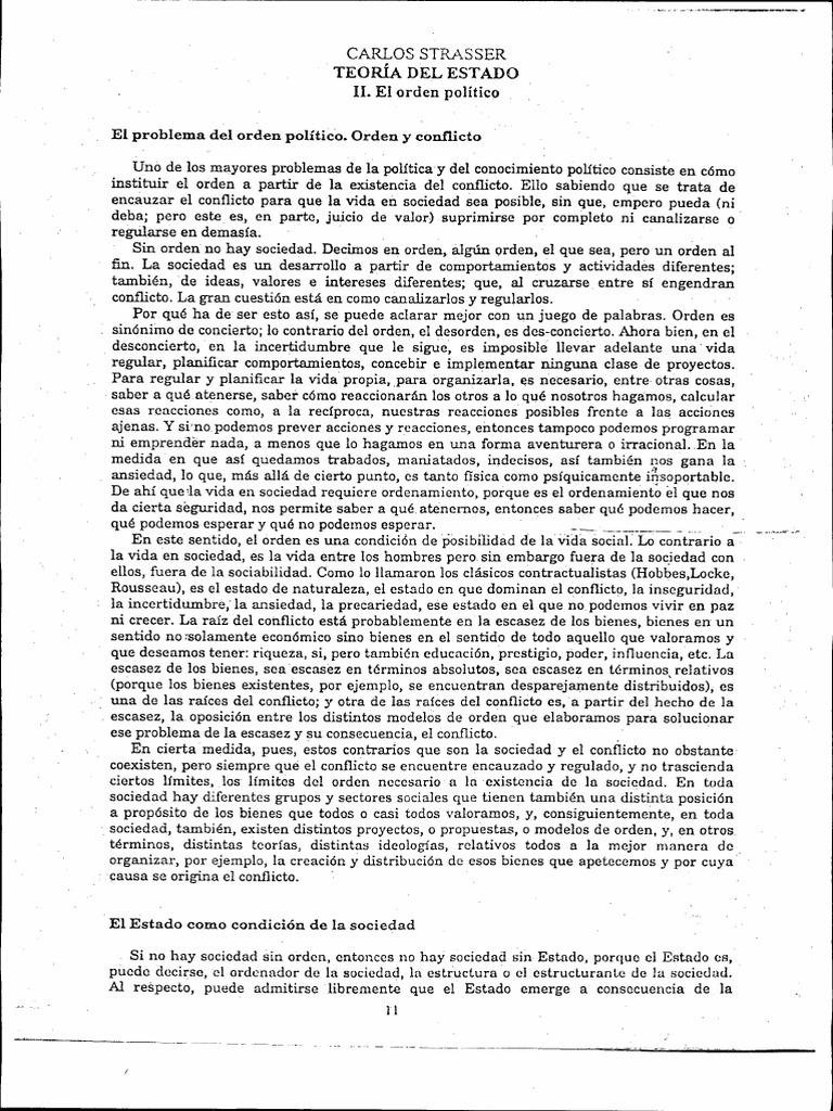 Carlos Strasser Teoria Del Estado | PDF