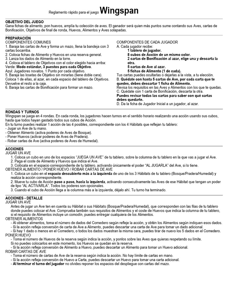 Reglamento R Pido para Wingspan | PDF | Aves