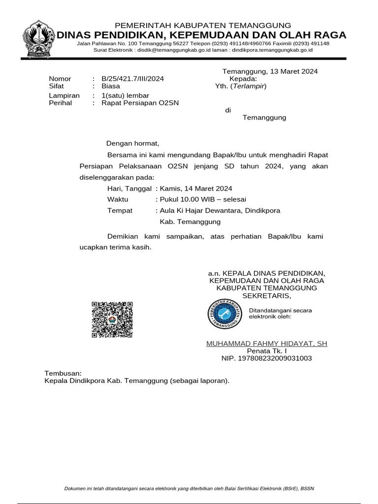 Surat Undangan Panpel O2SN | PDF