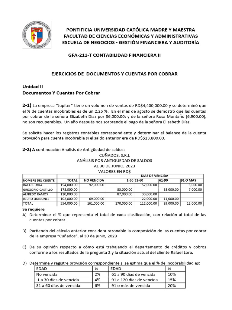 Ejercicios de Documentos y Cuentas Por Cobrar | PDF | Contabilidad | Economía Financiera