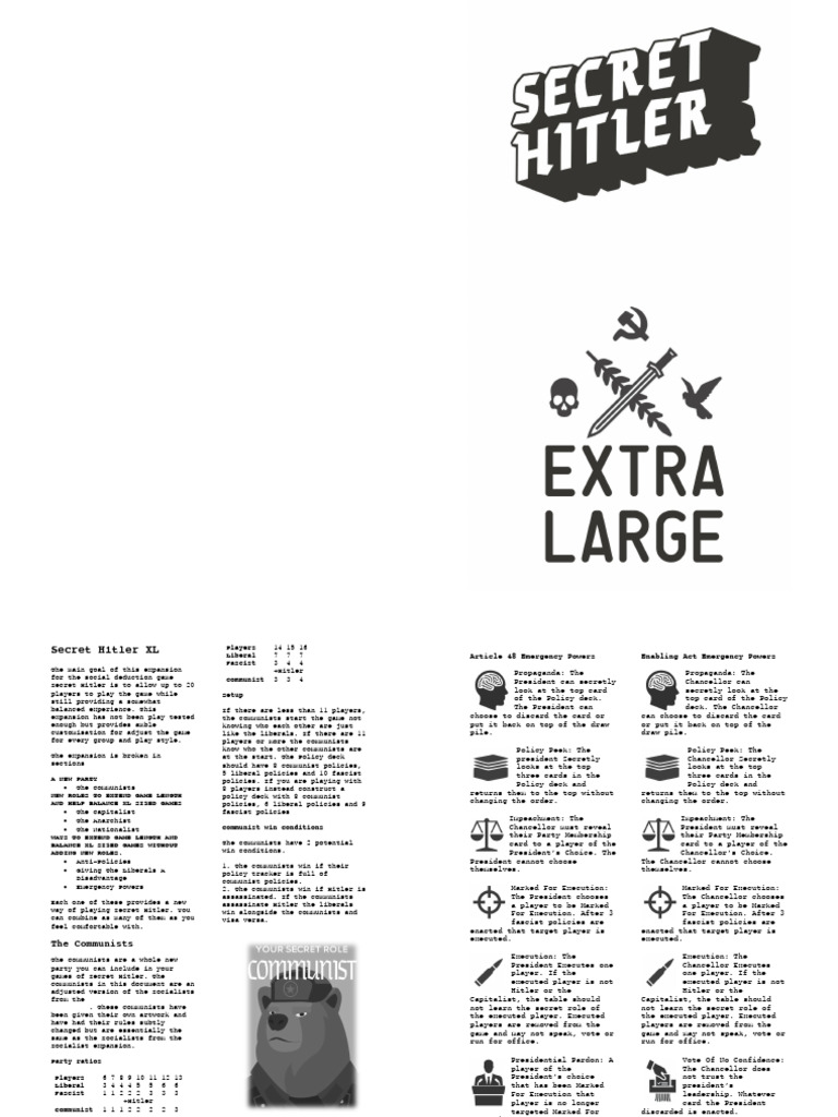 Secret Hitler XL Expansion Guide | PDF | Totalitarianism | Collectivism