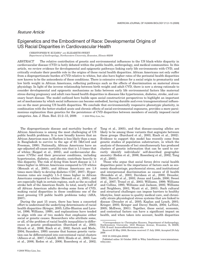Kuzawa C, Sweet E. 2009 | PDF | Epigenetics | Gene