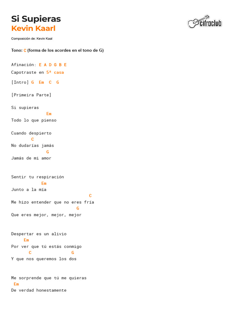Cifra Club - Kevin Kaarl - Si Supieras | PDF