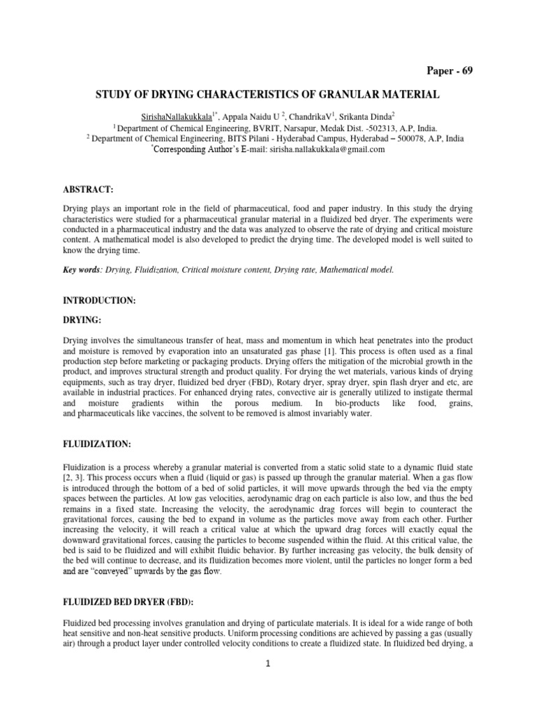 STUDY_OF_DRYING_CHARACTERISTICS_OF_GRANU | PDF | Fluidization | Industrial Processes