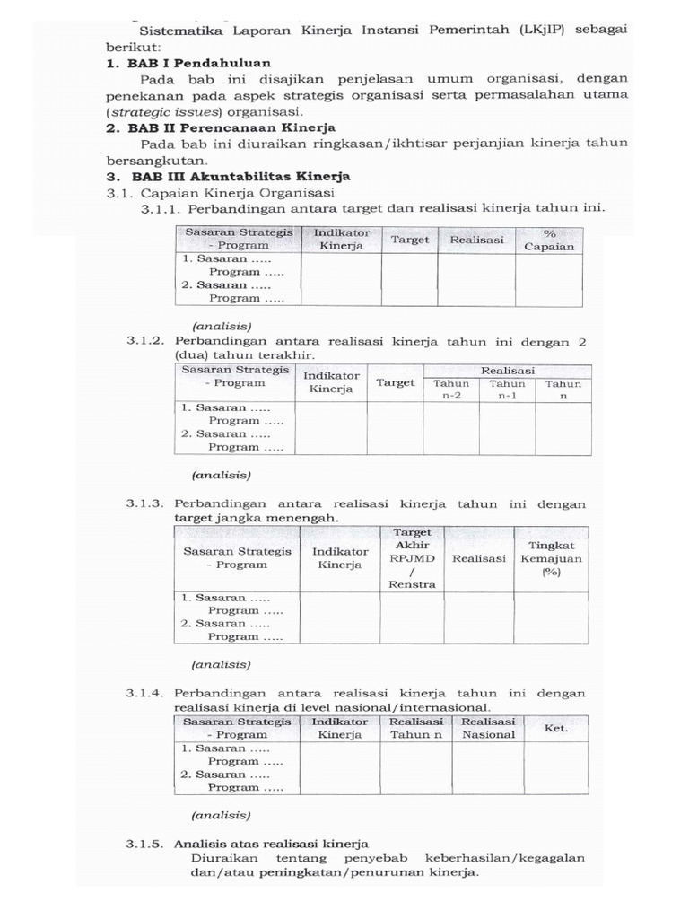 Format Laporan Kinerja Perangkat Daerah (LKJiP) | PDF