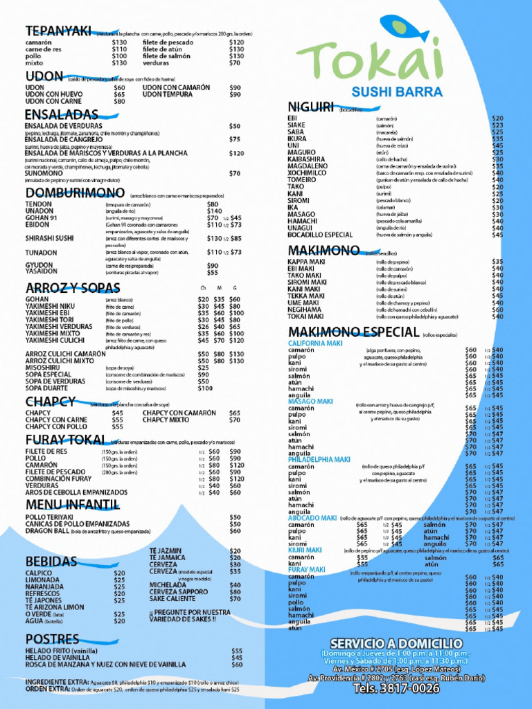 Menú Tokai Sushi Barra v1 | PDF