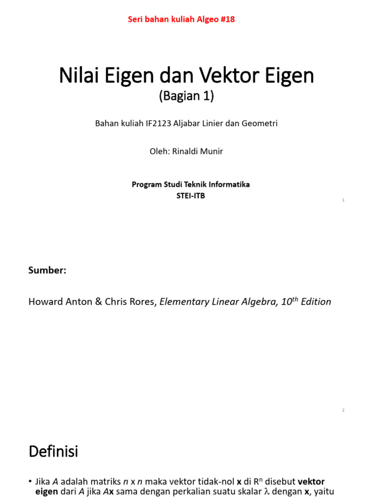 Algeo 18 Nilai Eigen Dan Vektor Eigen Bagian1 | PDF
