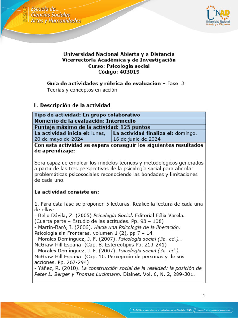 Guia de actividades y Rúbrica de evaluación - Unidad 2 - Fase 3 - Teorías y conceptos en acción ...
