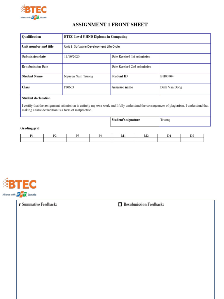 ASM1 1ST SDLC Truongnn BH00704 | PDF | Agile Software Development | Feasibility Study