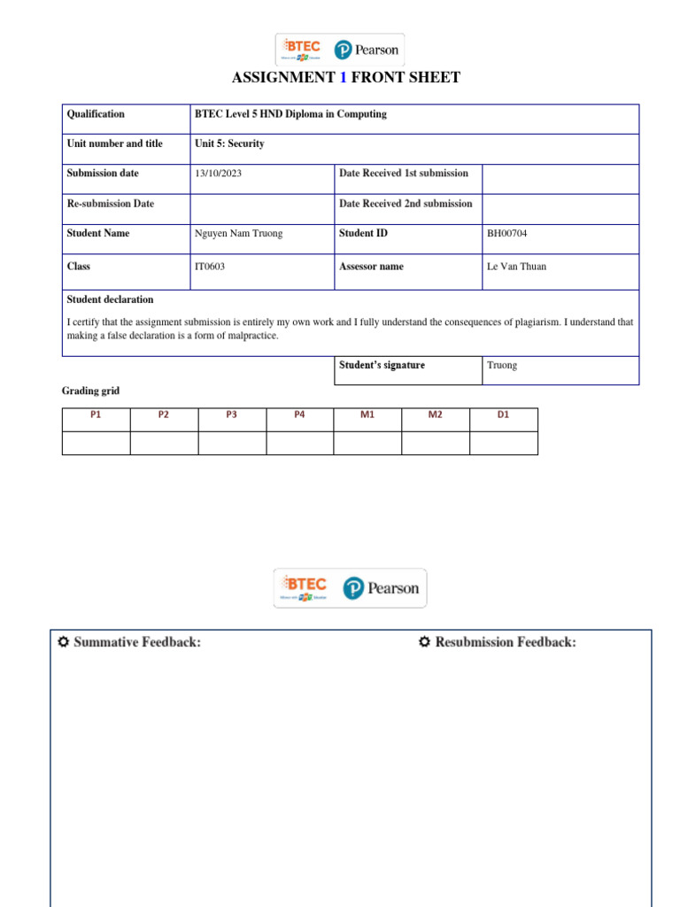 Nguyennamtruong Bh00704 Security Asm1 1st Pdf Malware Firewall Computing