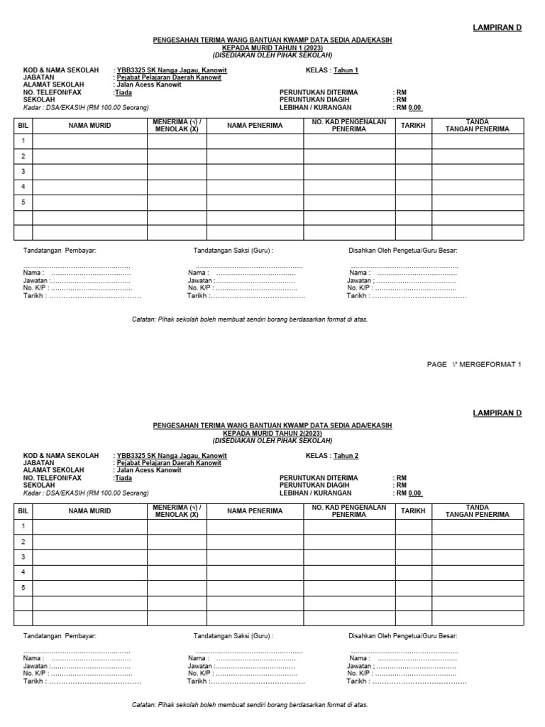 Borang Penerimaan - Penolakan Bantuan KWAPM | PDF