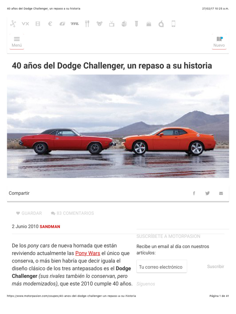 40 Años Del Dodge Challenger, Un Repaso A Su Historia | PDF | Vehículos con tracción trasera ...