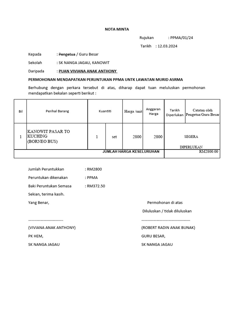 NOTA MINTA BAS | PDF