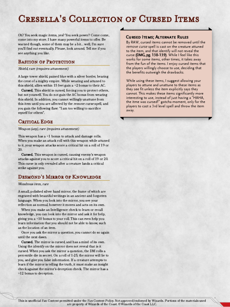 Collection of Cursed Items _ GM Binder | PDF