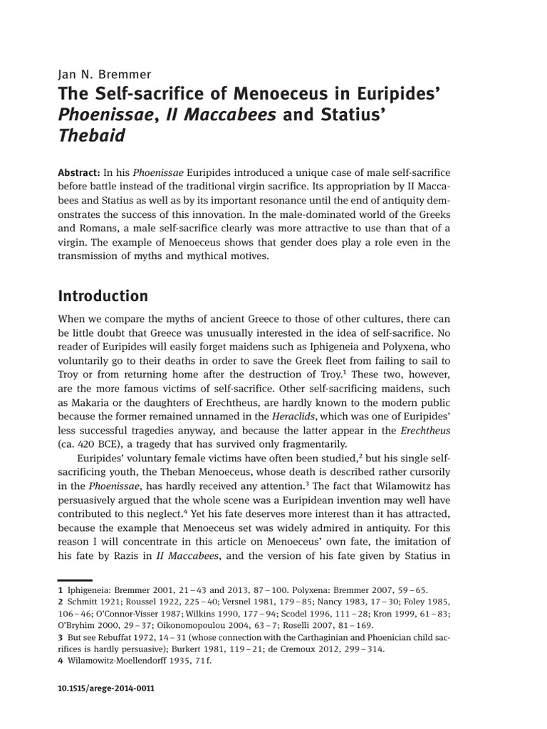 The Self-Sacrifice of Menoeceus in Euripides | PDF | Oedipus