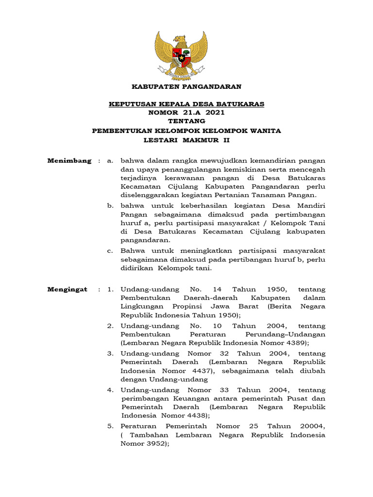 SK Pembentukan KWT Lestari Makmur I | PDF