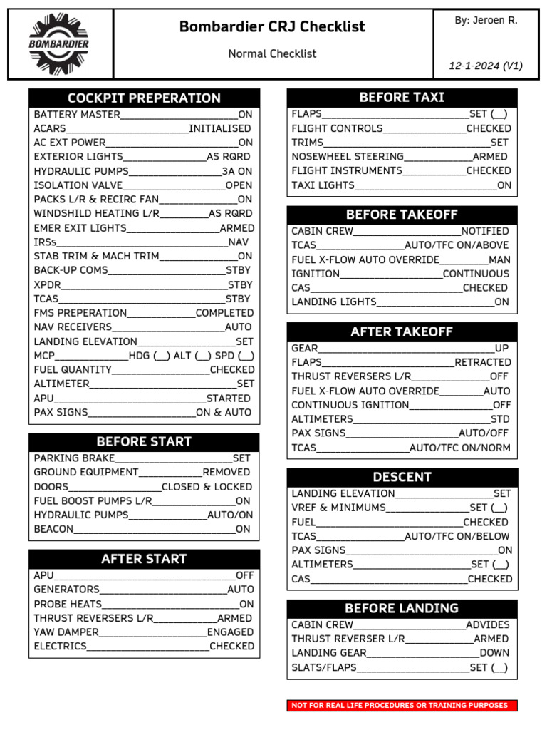 Bombardier CRJ Normal Checklist | Download Free PDF | Aeronautics | Aerospace
