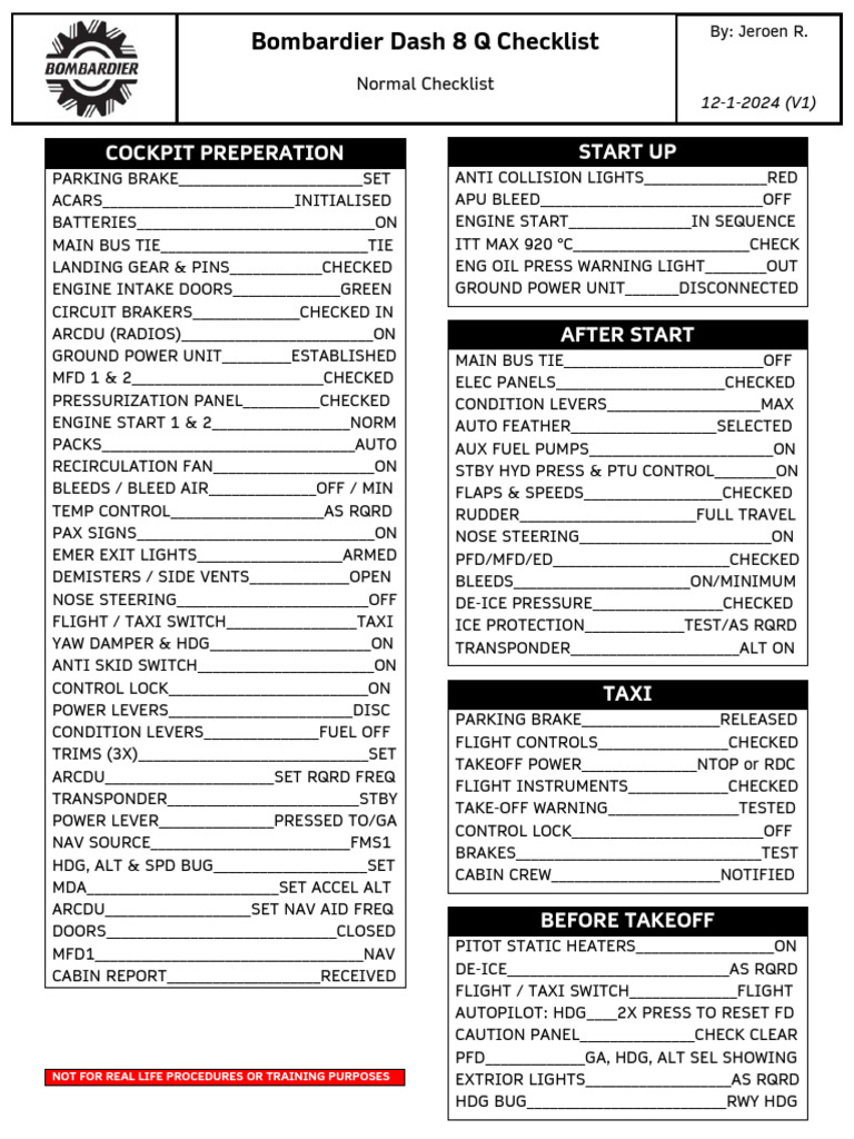Bombardier Dash 8 Q Normal Checklist | PDF | Aviation Accidents And ...