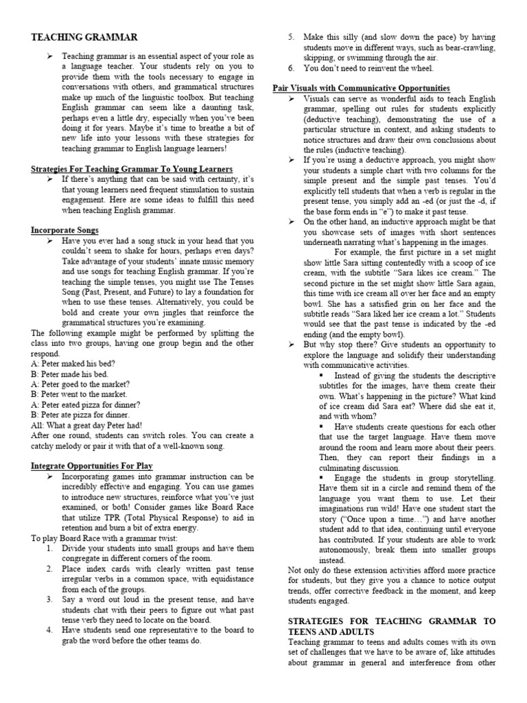 Teaching Grammar | PDF | Vocabulary | Reading Comprehension