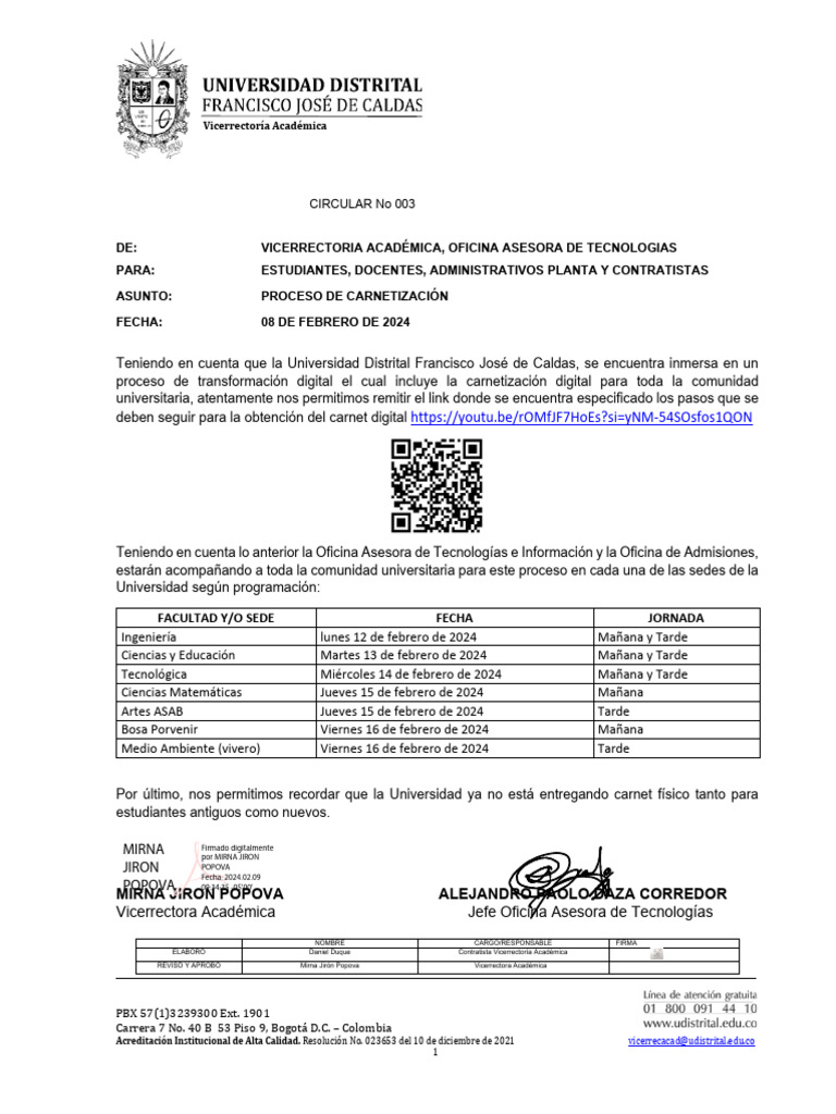 Circular #003 - Carnetización 2024 | PDF