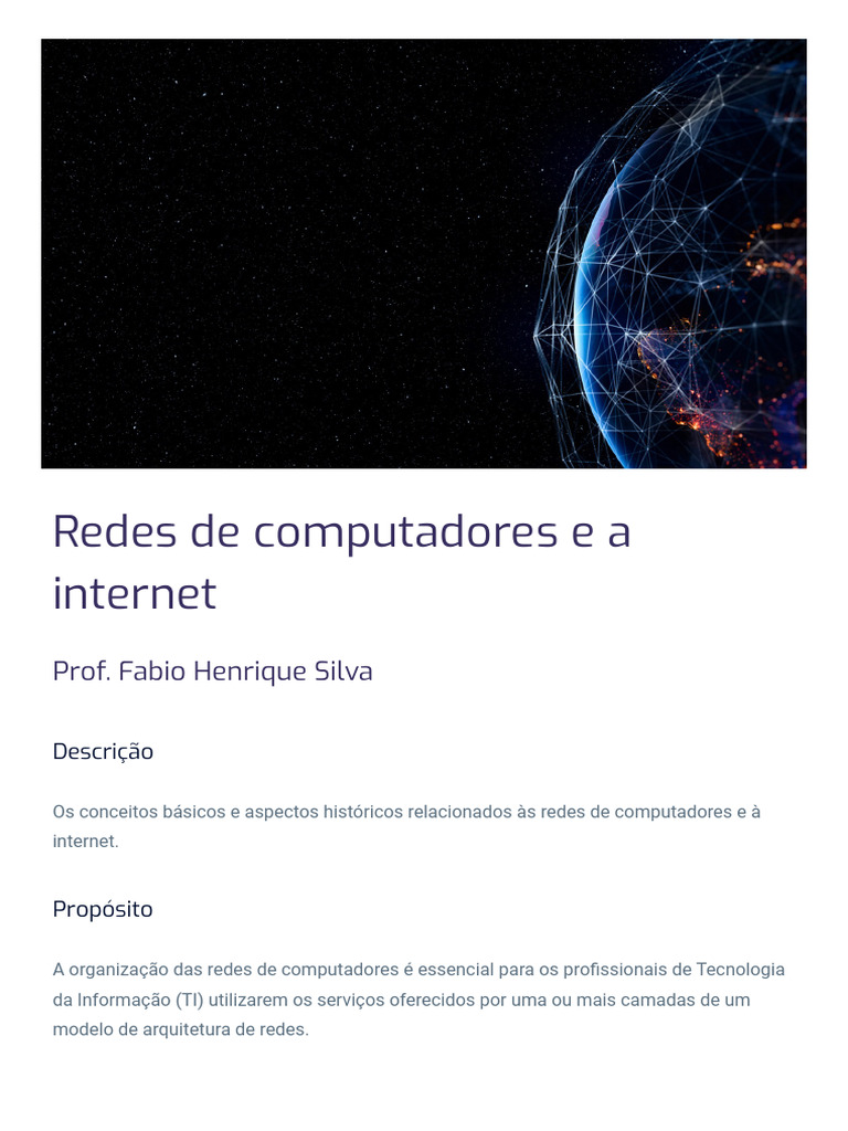 Tema 1 - Redes de computadores e a internet | PDF | Rede de ...