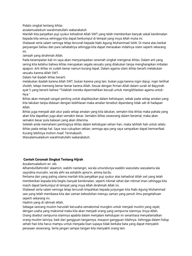 Pidato Singkat Tentang Ikhlas | PDF