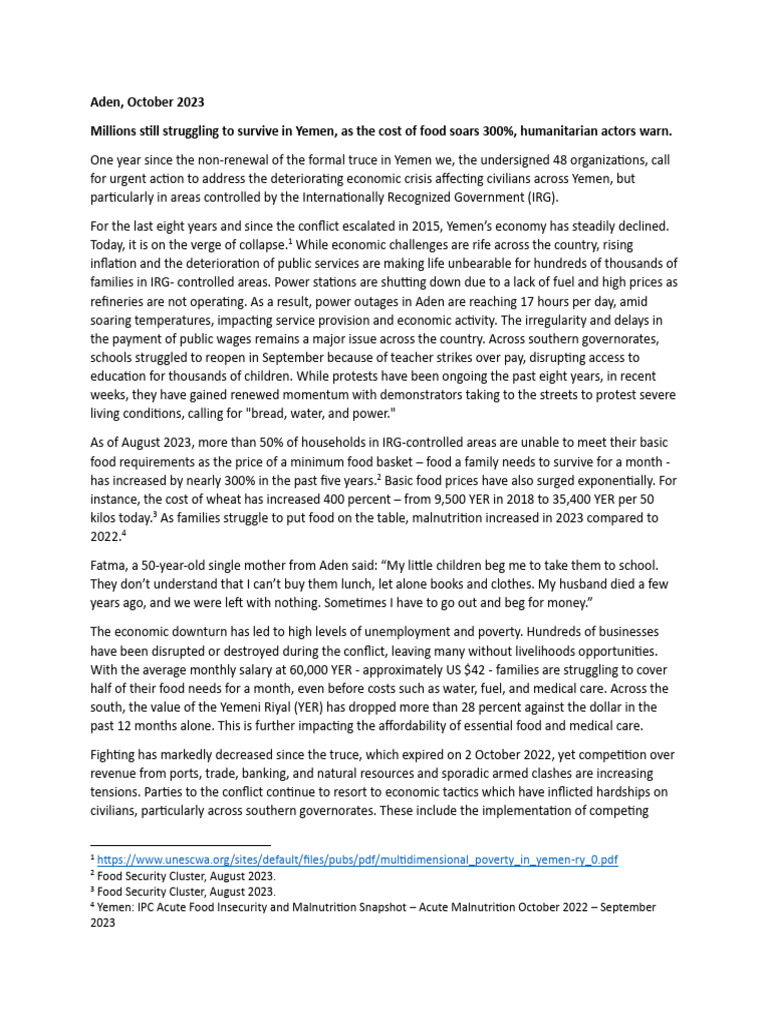 Joint Ngo Cso Statement - Millions Still Struggling To Survive in Yemen ...