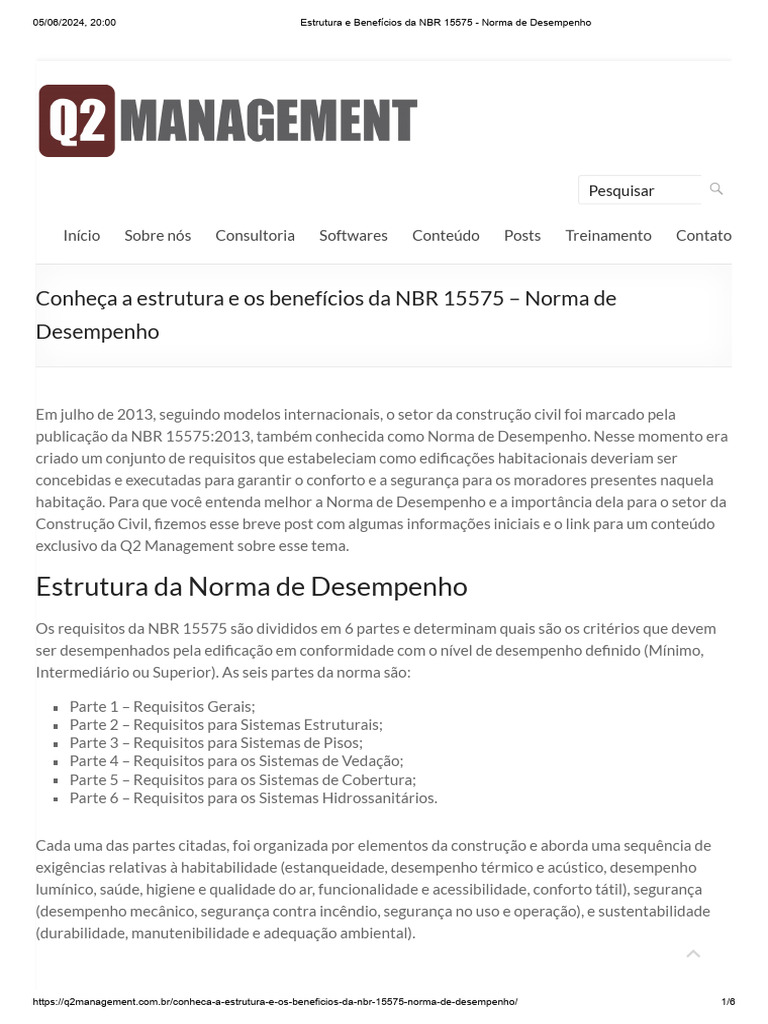Estrutura e Benefícios Da NBR 15575 - Norma de Desempenho - Parte1 | PDF
