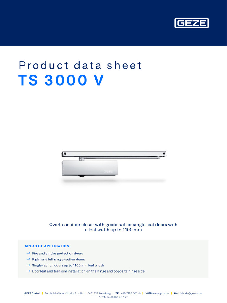 GEZE Product-Data-Sheet EN 1200004857 | PDF | Door