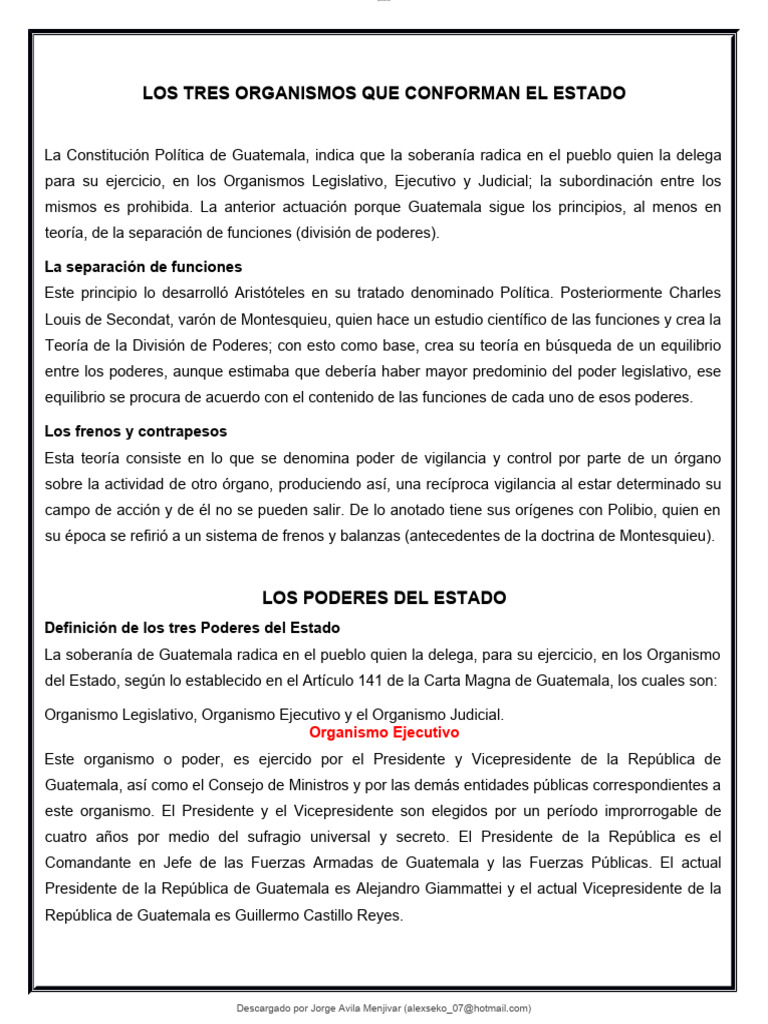 Tres Poderes del Estado en Guatemala | PDF | Separación de poderes ...