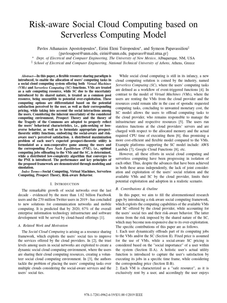 Risk-Aware Social Cloud Computing Based On Serverless Computing Model | PDF | Cloud Computing ...