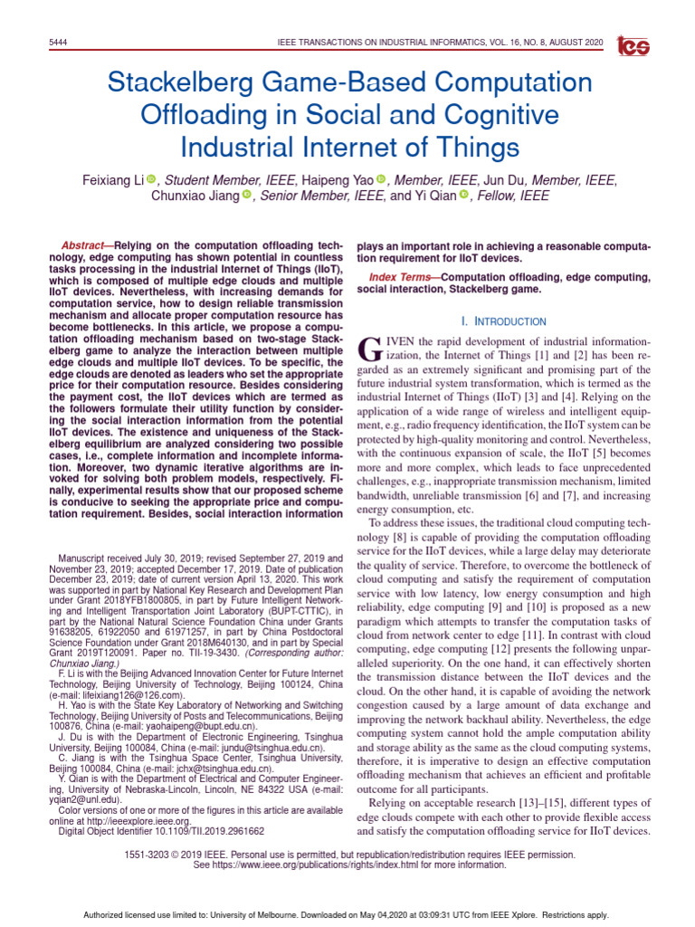 Stackelberg Game-Based Computation Offloading in Social and Cognitive Industrial Internet of ...