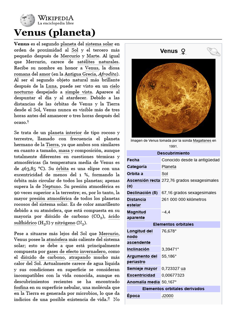 Venus: Características y Composición | PDF | Venus | Atmósfera