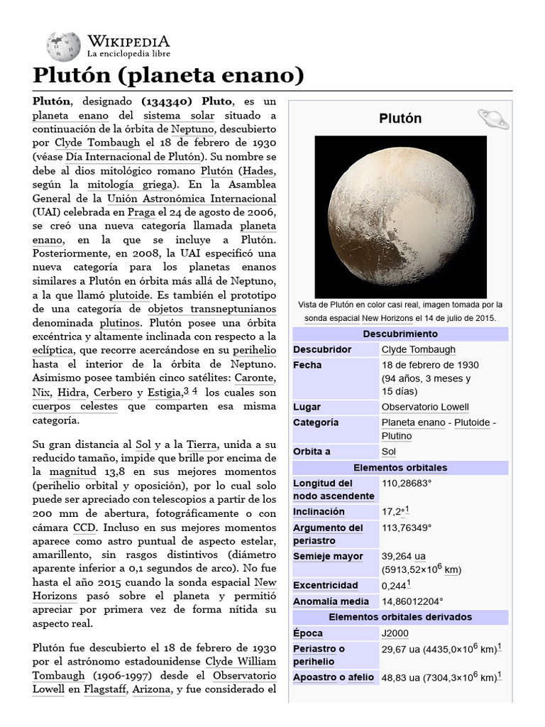 Plutón Planeta Enano Pdf Plutón Satélite Natural