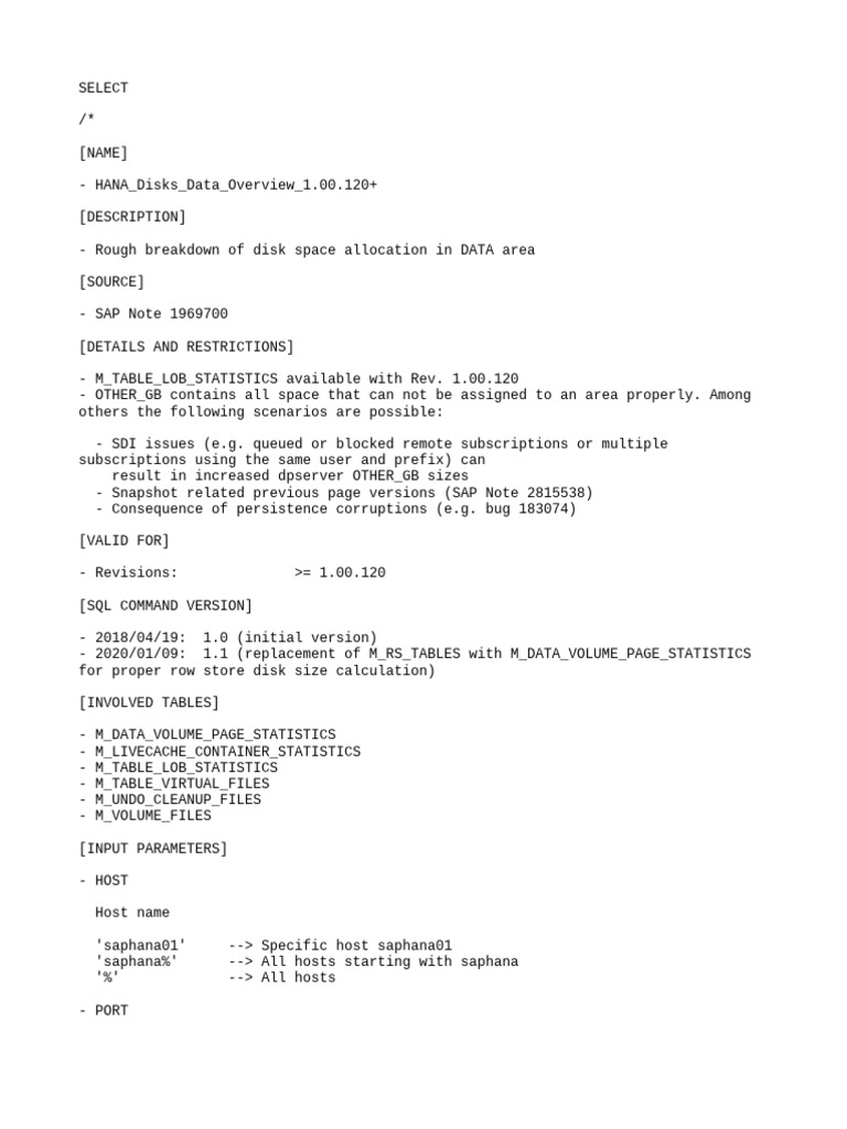 SAP HANA Disk Space Analysis | PDF | Computer Science | Information Technology Management