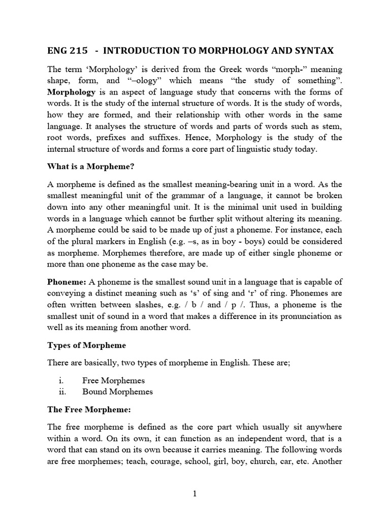 Eng 215 Morphology and Syntax | Download Free PDF | Phrase | Syntax