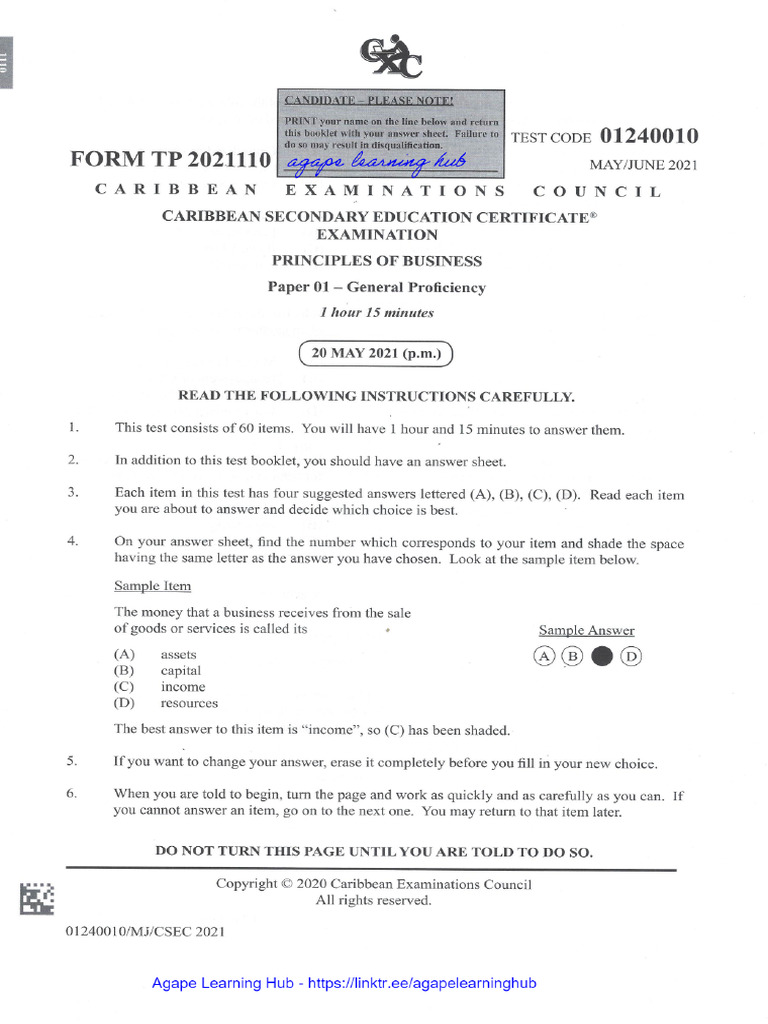 2021 Pob Paper 1 | PDF