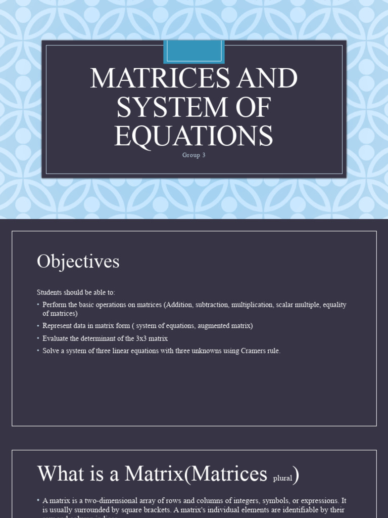 Matrices And System Of Equations Final Pdf Matrix Mathematics System Of Linear Equations