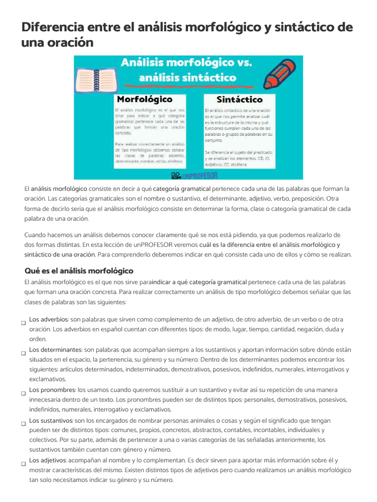 Diferencia Entre El Análisis Morfológico y Sintáctico de Una Oración ...