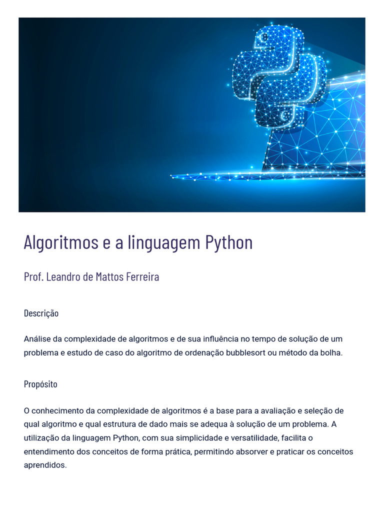 Tema 1 - Algoritmos e a linguagem Python | Download grátis PDF ...