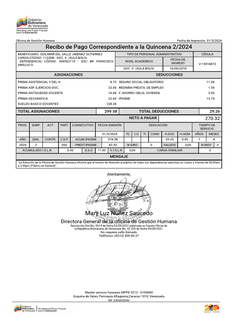 Recibo de Pago Quincena 2/2024 Isolimar | PDF
