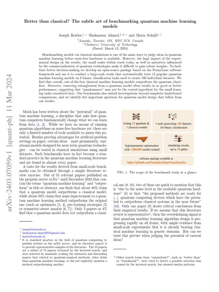 Better Than Classical The Subtle Art of Benchmarking Quantum Machine Learning Models | PDF ...