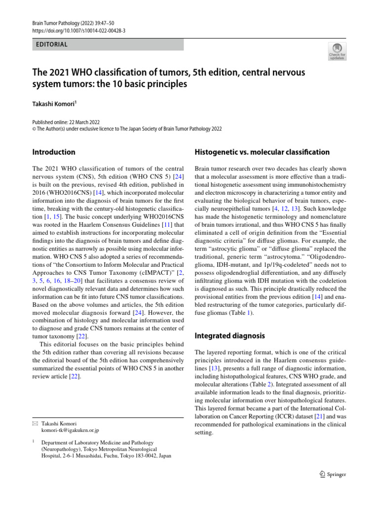 The 2021 WHO Classification of Tumors, 5th Edition, Central Nervous ...