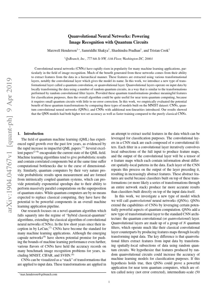 Quanvolutional Neural Networks Powering Image Recognition With Quantum Circuits Download Free