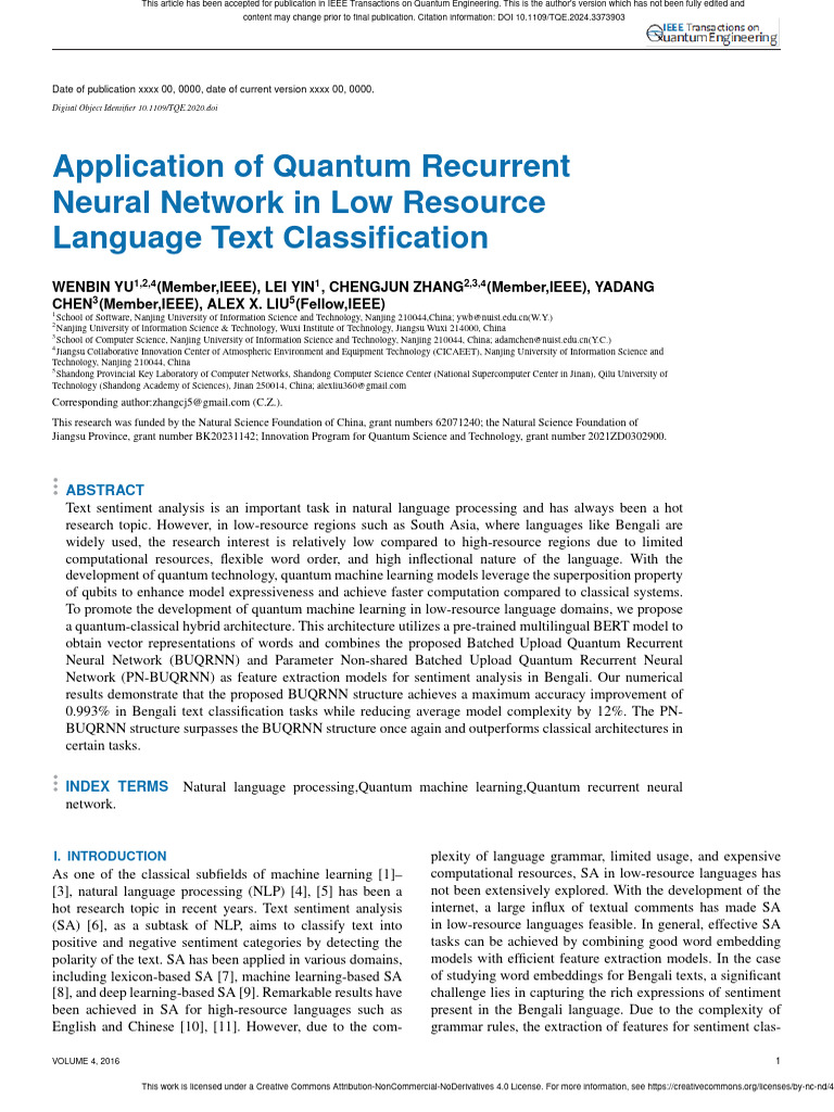Application of Quantum Recurrent Neural Network in Low Resource Language Text Classification ...