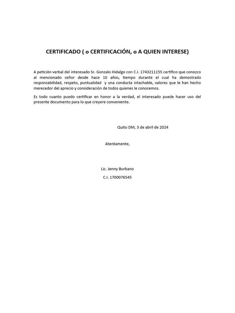 Ejemplos de Certificados (3) | PDF