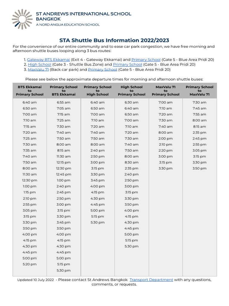 Shuttle Bus Information 2022-2023 | PDF | Land Transport | Transport