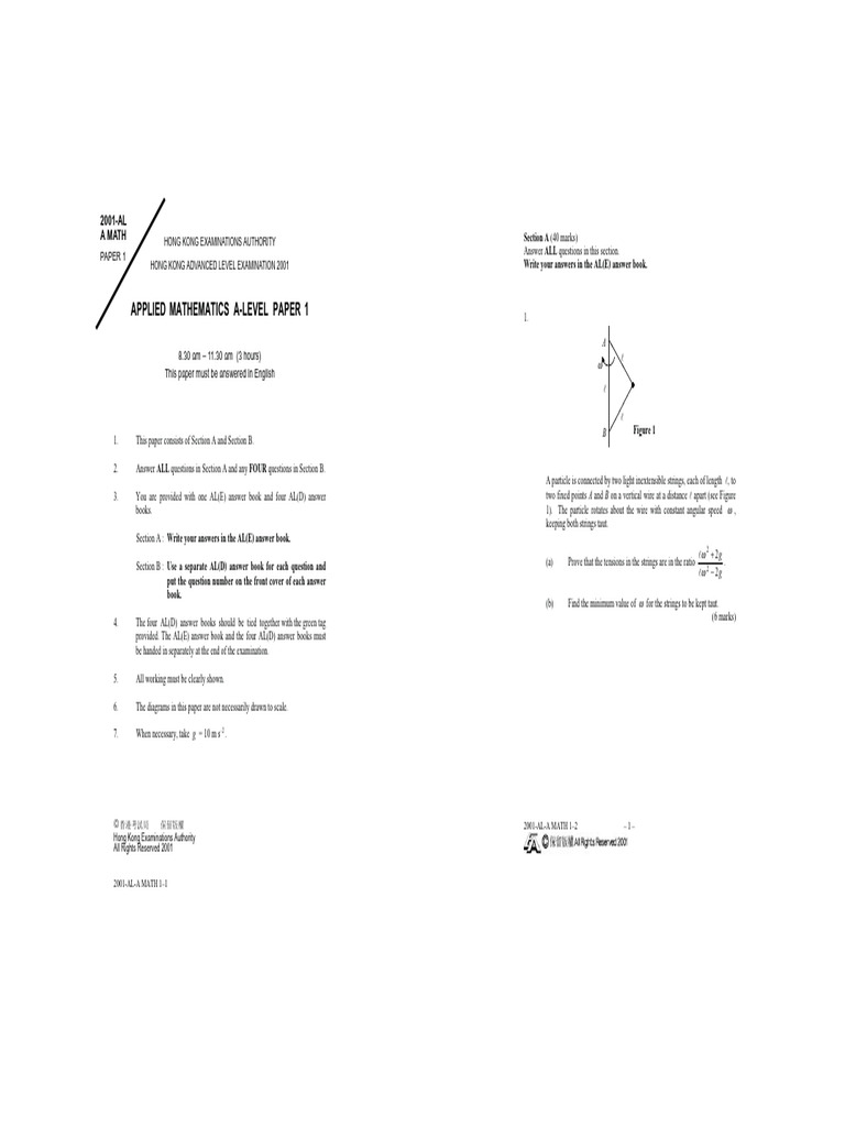 AL Applied Mathematics 2001 Paper1+2 (E) | PDF | Angle | Geometry