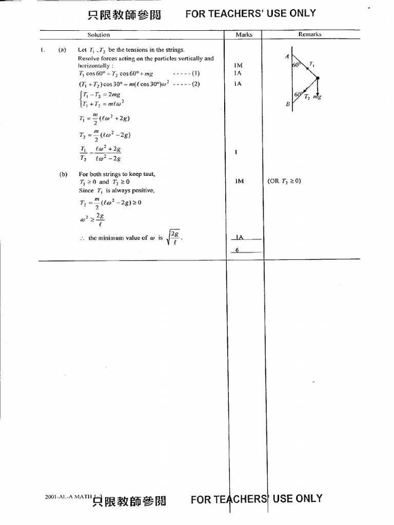 AL Applied Mathematics 2001 Paper1+2(MS) | PDF AL Applied Mathematics 2001 Paper1+2(MS) | PDF